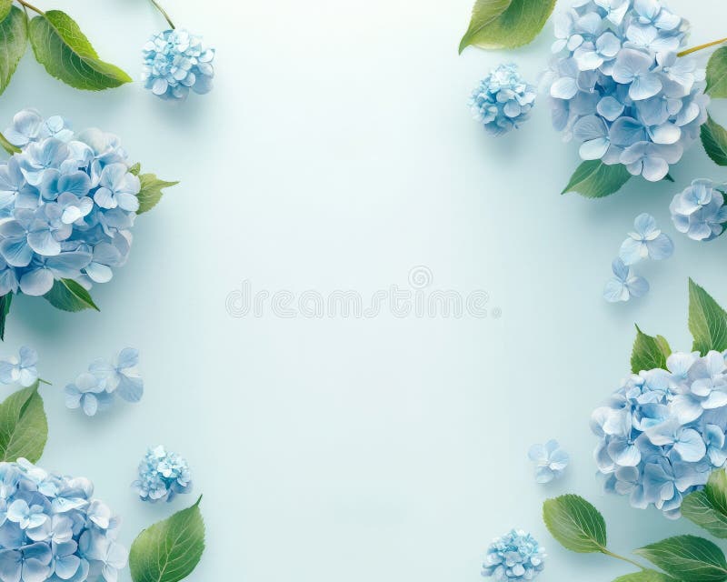 Hydrangea Border on Light Teal Wedding Card Flat Illustrations Stock ...
