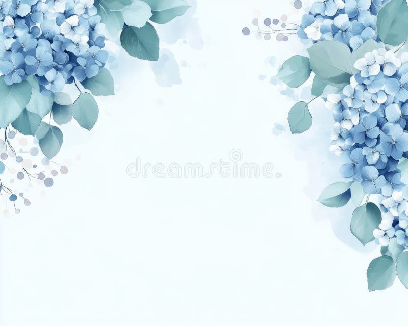 Hydrangea Border on Light Teal Wedding Card Flat Illustrations Stock ...