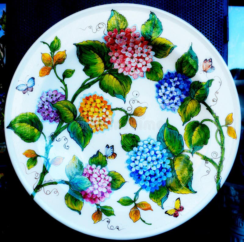 Hydrangea Ceramic Serving Platter Capri Editorial Image - Image of ...