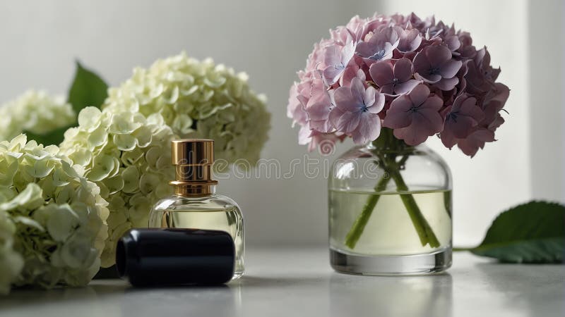A Hydrangea Flower and Beautiful Glass for Womens Perfume Bottle on ...