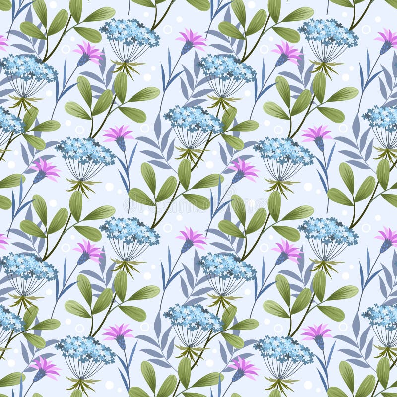 Hydrangea Flower with Green Leaf Seamless Pattern. Stock Vector ...