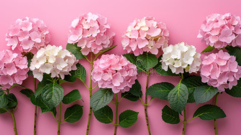 Hydrangea Flowers Composition on Pastel Pink Background - Flat Lay Top ...