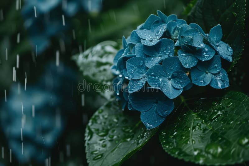 Hydrangea Flowers with Dew. Hortensia Battered by Small Rainfall Stock ...