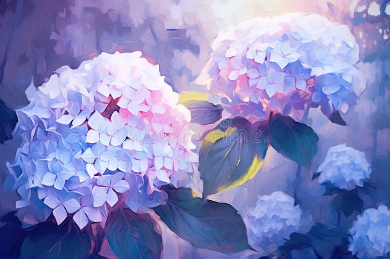Hydrangea Flowers in Light Impressionist Oil Painting Illustration. AI ...