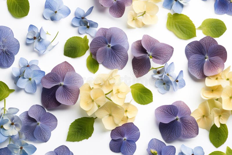 Hydrangea Flowers Seamless White Background, Top-down View Stock ...