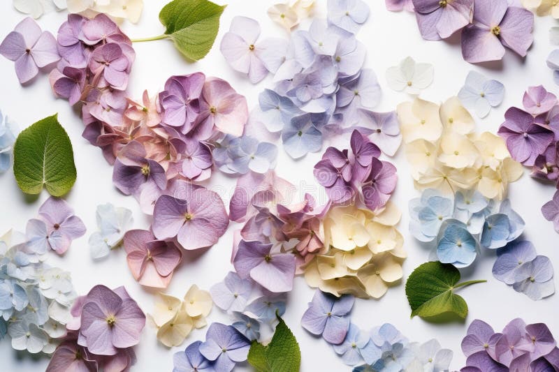 Hydrangea Flowers Seamless White Background, Top-down View Stock ...