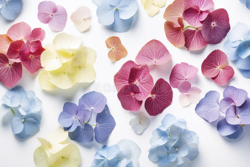 Hydrangea Flowers Seamless White Background, Top-down View Stock ...