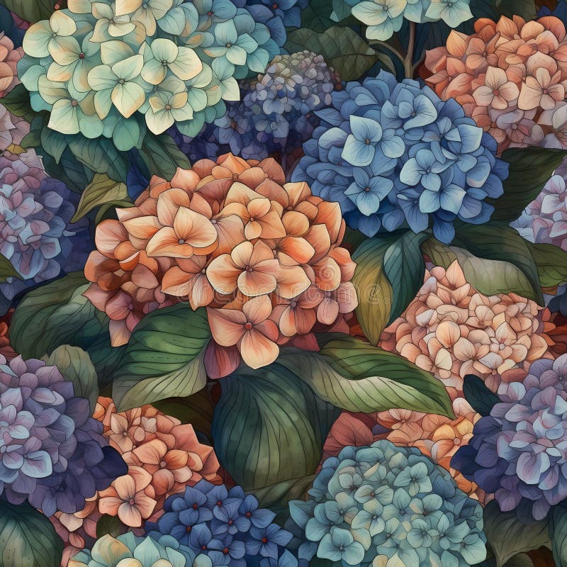 Hydrangea Garden Painting Seamless Pattern Stock Illustration ...