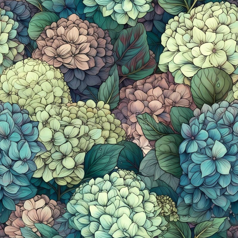 Hydrangea Garden Painting Seamless Pattern Stock Illustration ...