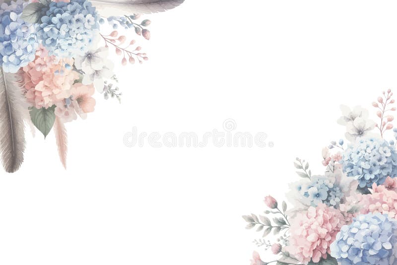 Hydrangea with Greenery Frame Border on White Background. Beautiful ...