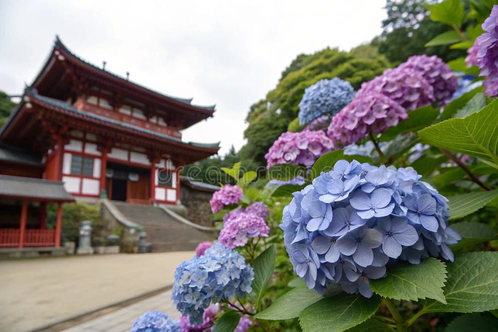 Hydrangea at Kamakura Temple Stock Illustration - Illustration of ...