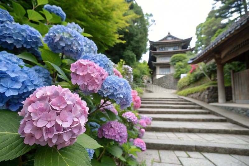 Hydrangea at Kamakura Temple Stock Illustration - Illustration of ...