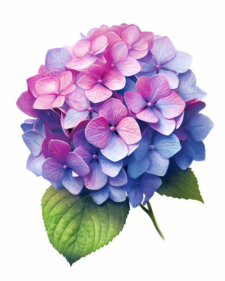 Hydrangea Single Stem Isolated on White Background. Vintage Floral ...