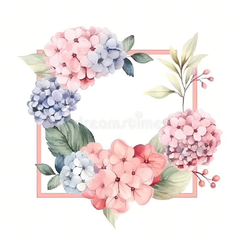 Hydrangea Square Frame, Floral Frame, Floral Border, Watercolor Painted ...