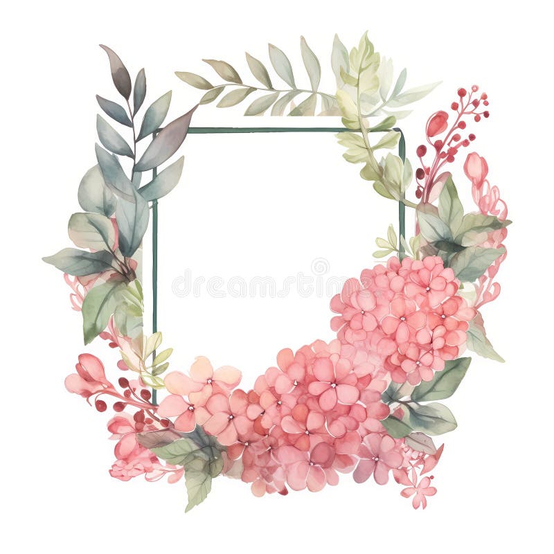 Hydrangea Square Frame, Floral Frame, Floral Border, Watercolor Painted ...
