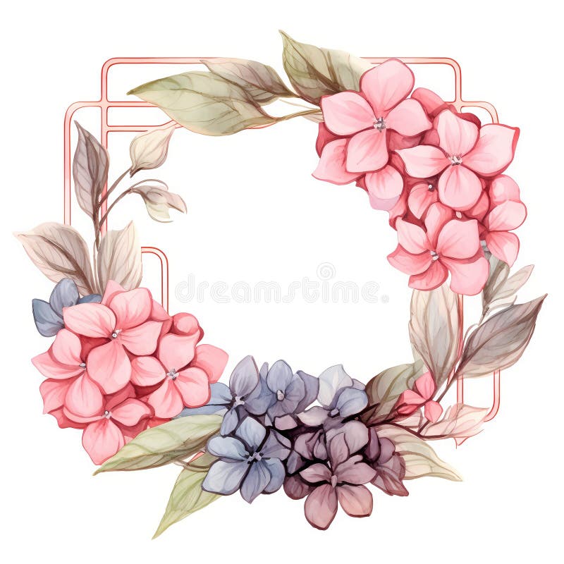Hydrangea Square Frame, Floral Frame, Floral Border, Watercolor Painted ...