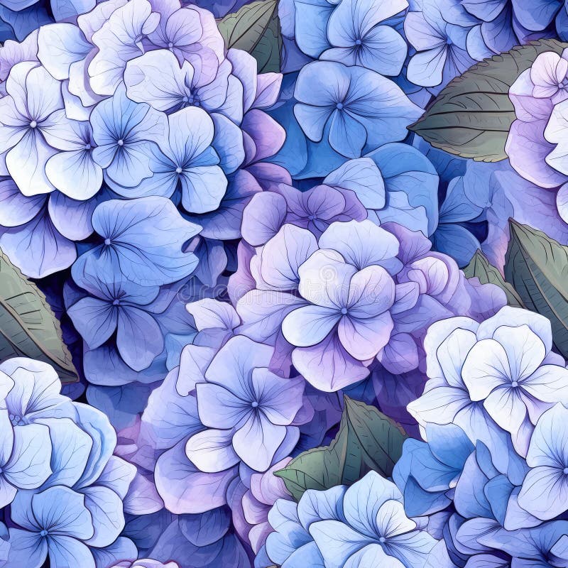 Hydrangeas Closeup, Background . Seamless Background. Generative AI Stock Illustration ...