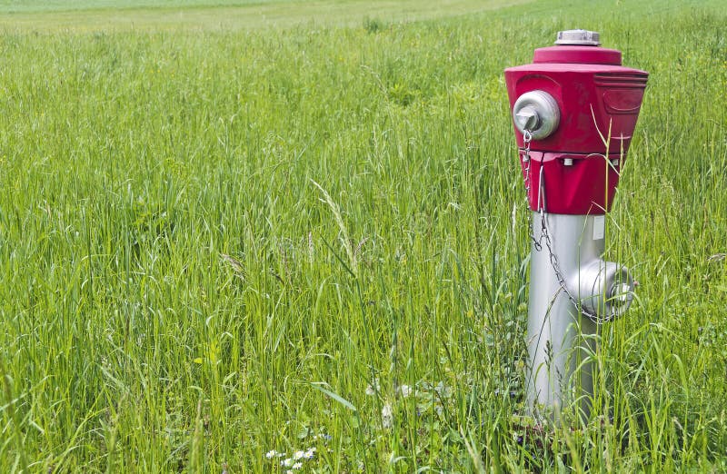 Hydrant with red head stock image. Image of pasture, green - 41495065
