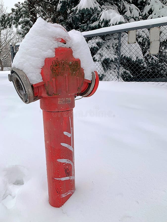 Hydrant, Red Post for Connecting a Water Hose, Winter, Covered with ...