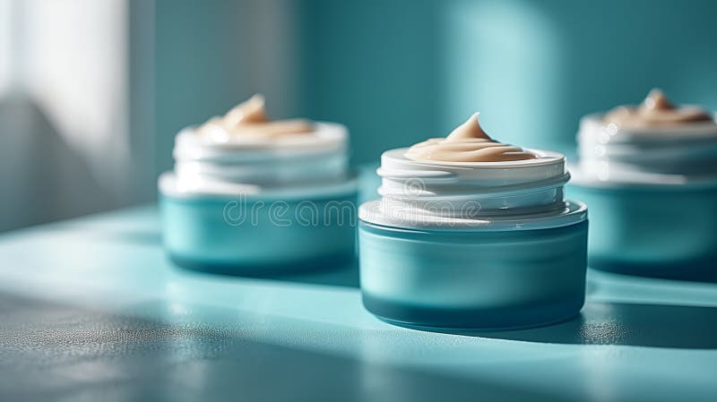 Hydrating Face Cream in Elegant Blue Jars Stock Illustration ...