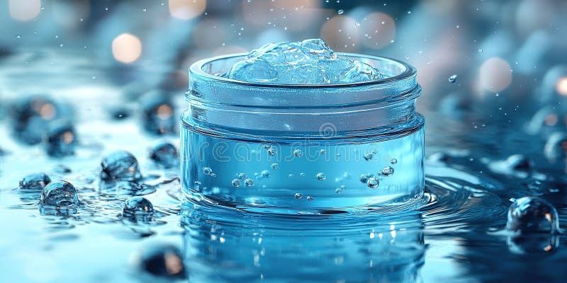 Hydrating Gel Jar Surrounded by Bubbles in a Clear Water Setting during ...