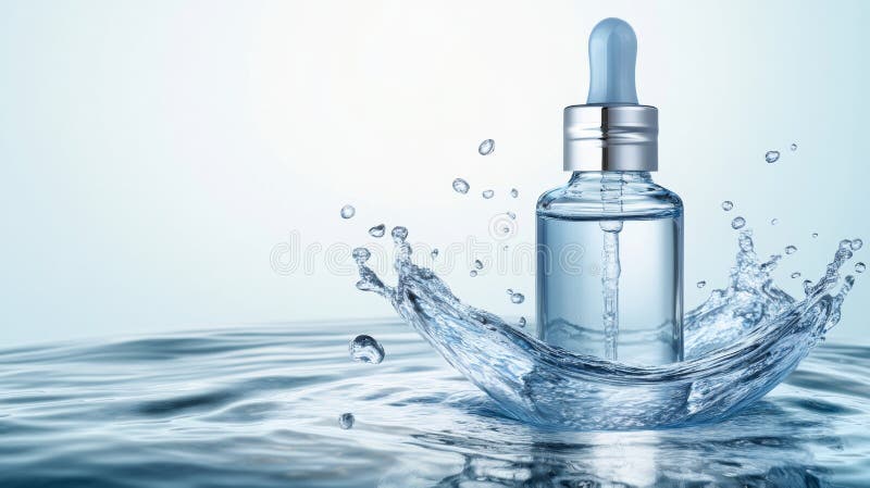 Hydrating Serum Bottle with Splash Effect on Clear Water Surface Stock ...