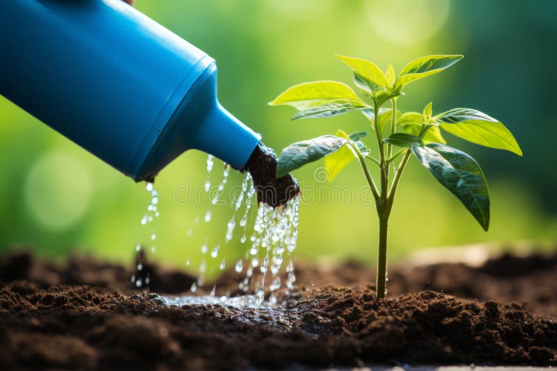 Hydrating Soil Hand Watering Potted Plant with a Watering Can for ...