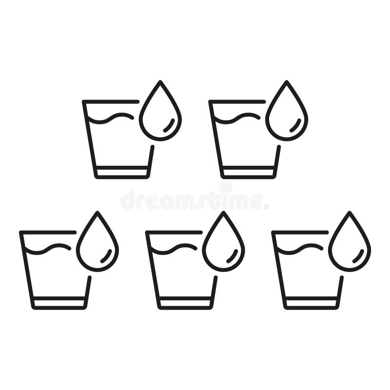 Hydration and Drinking Water Regularly Line Icon, Five Glasses of Water ...