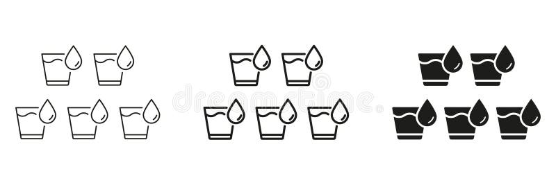 Hydration and Drinking Water Regularly Line and Silhouette Icon Set ...