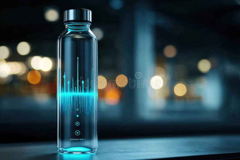 Hydration Tracker Water Bottle Glowing in Modern Setting with Active ...