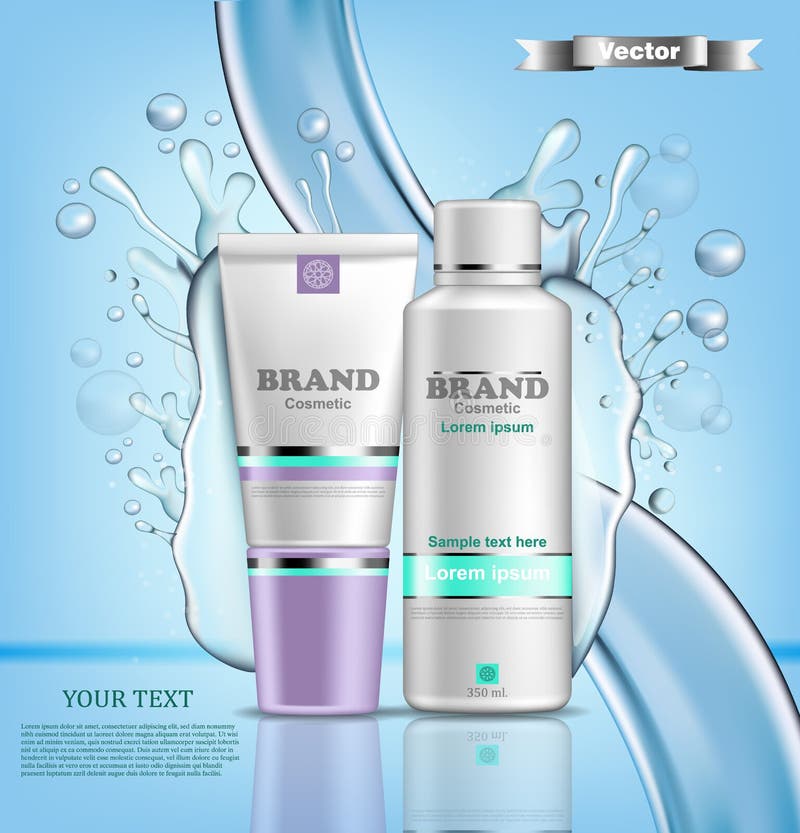 Hydration Water Cosmetic Set Vector Realistic. Product Packaging Mock ...