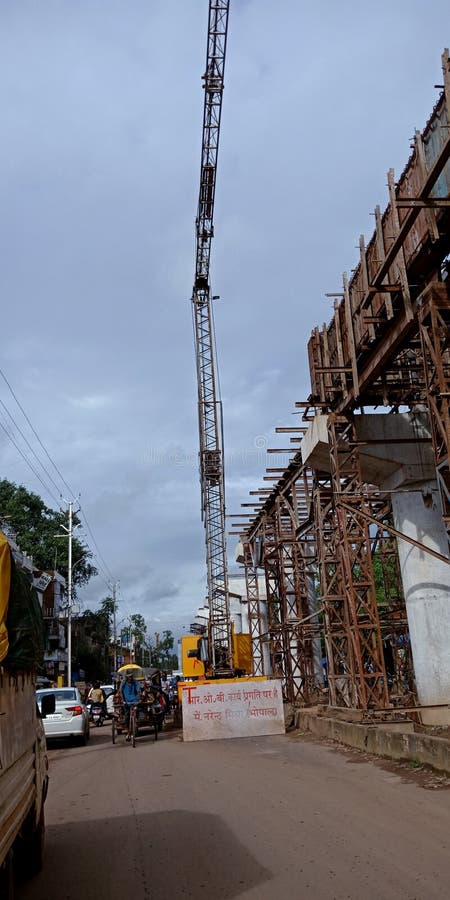 Hydraulic Crane Panel on Road Overbridge Construction Works Editorial ...