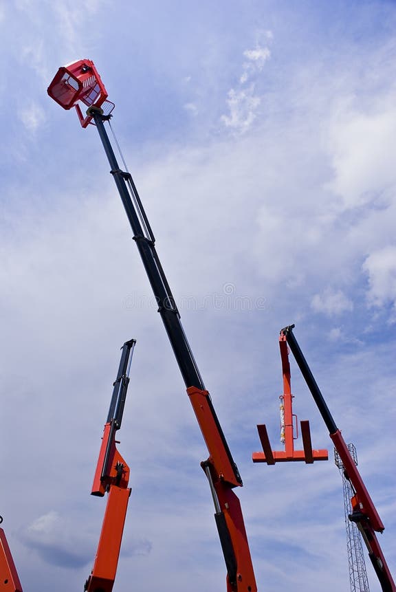 Hydraulic Cranes with Cherry Picker Basket Stock Image - Image of ...