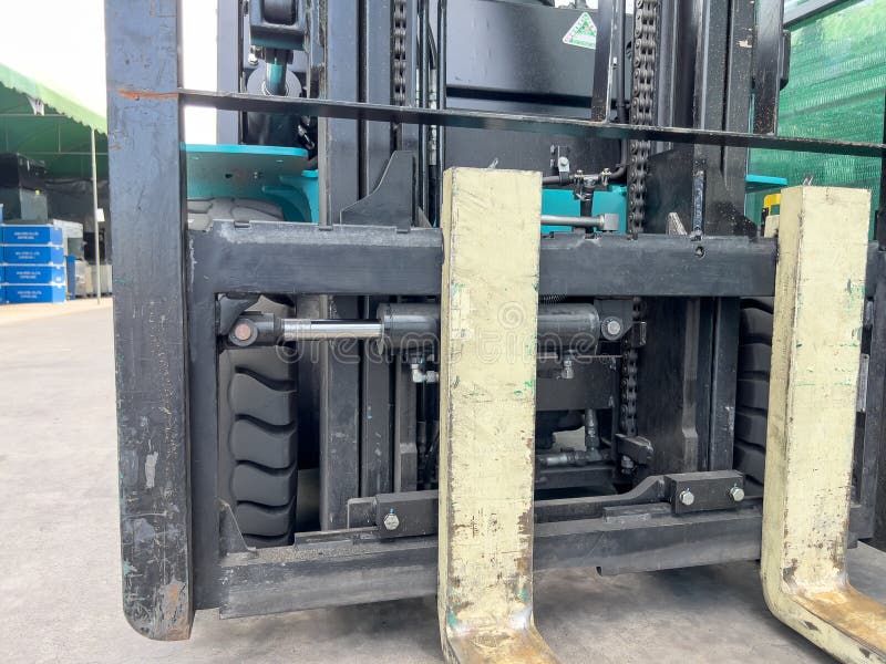 The Hydraulic Cylinder of Forklift Slide System. (Soft Focus) Stock ...