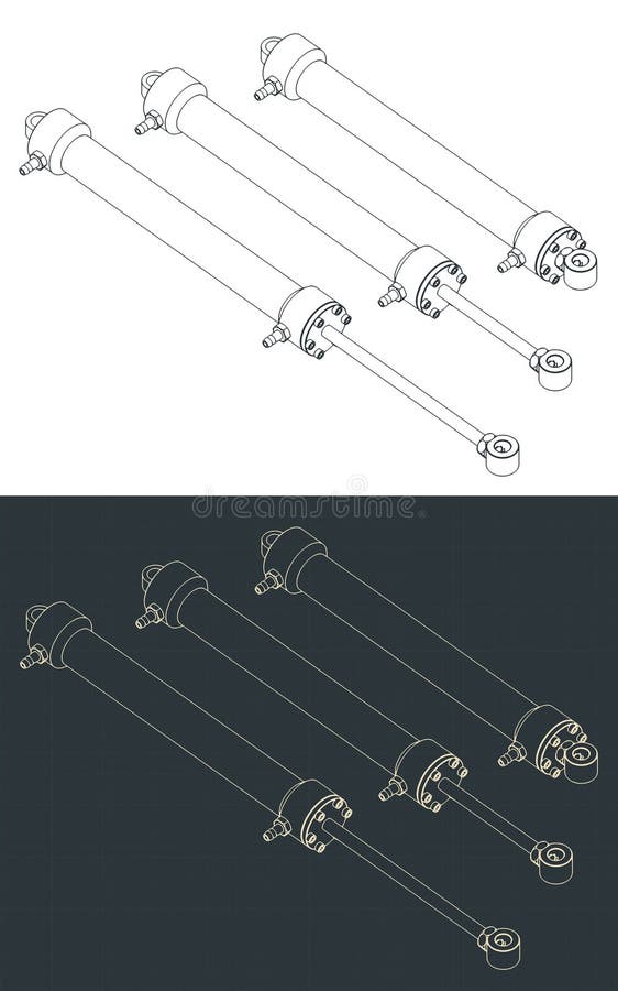 Hydraulic Cylinder Isometric Blueprints Stock Vector - Illustration of ...