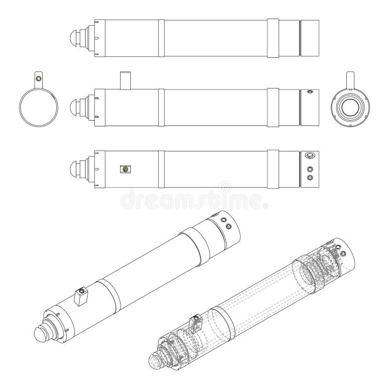 The Sketch of a Hydraulic Cylinder Stock Vector - Illustration of ...