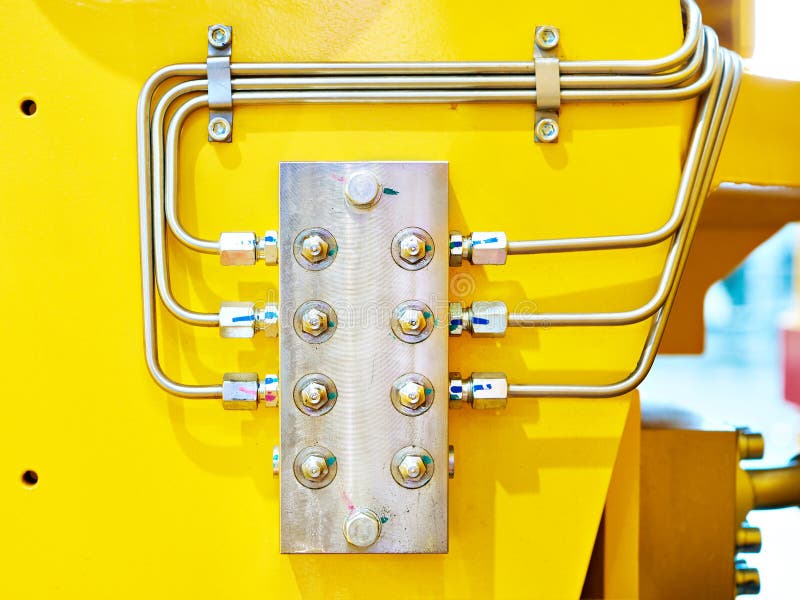 Hydraulic Block with Metal Hoses Stock Photo - Image of metal, piping ...
