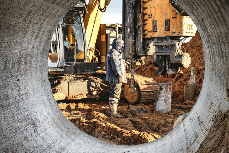Hydraulic Drilling Machine at the Construction Site. Pile Field. Modern ...