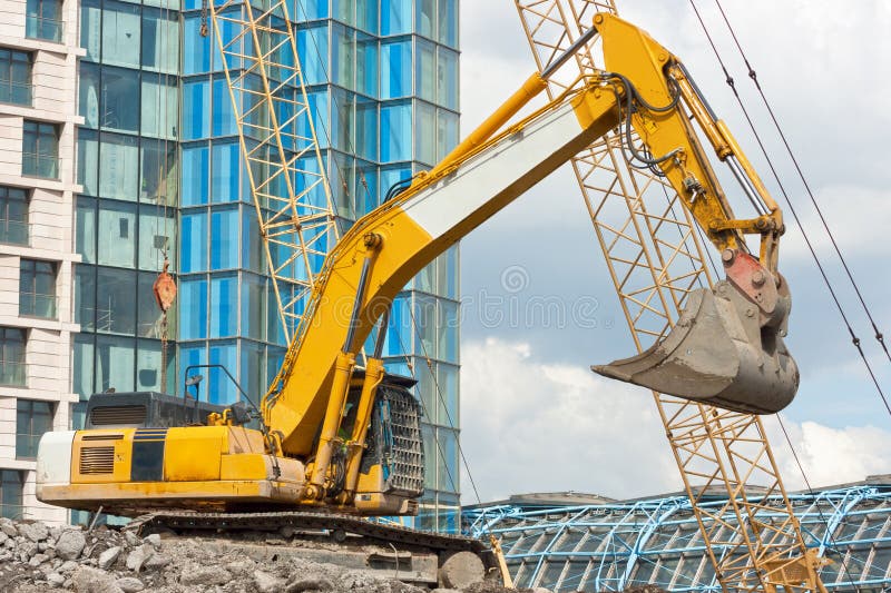 Hydraulic Excavator-destroyer on a Building Construction Site Stock ...