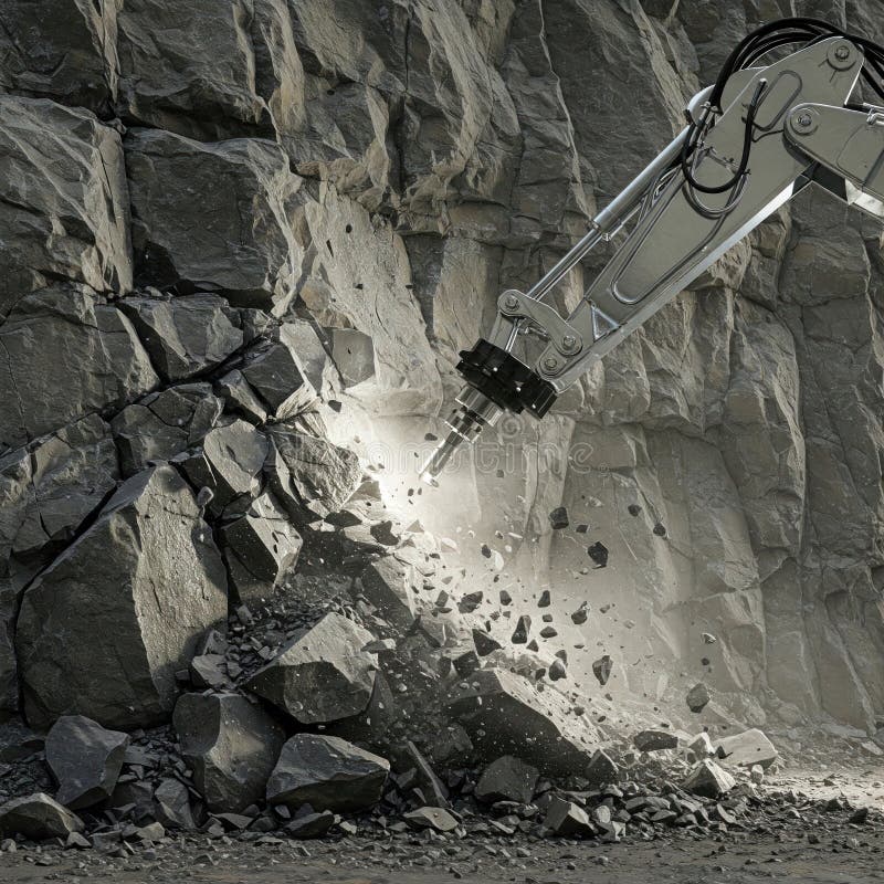 A Hydraulic Hammer Destroys a Stone Wall. Stock Photo - Image of ...