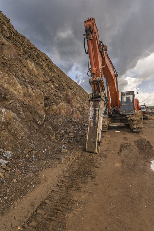Hydraulic Hammer Working on the Construction of a Road Stock Image ...