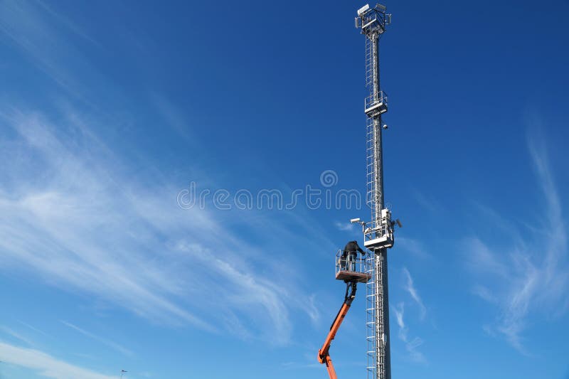 Hydraulic Mobile Construction Platform Elevated Towards a Blue Sky with ...
