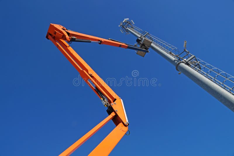 Hydraulic Mobile Construction Platform Elevated Towards a Blue Sky with ...