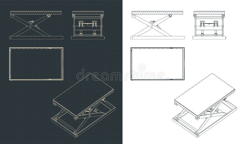 Hydraulic Scissor Lifting Platform Drawings Stock Vector - Illustration ...