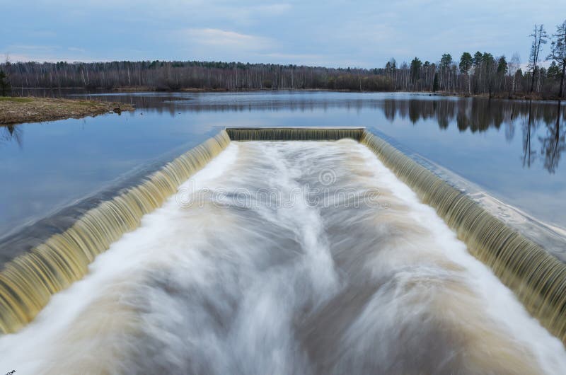 Hydraulic Structure on Forest Lake Stock Photo - Image of reflection ...