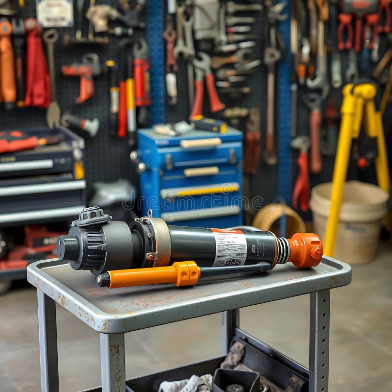 A Hydraulic Tool on a Mechanics Cart with a Well Organized Assortment ...