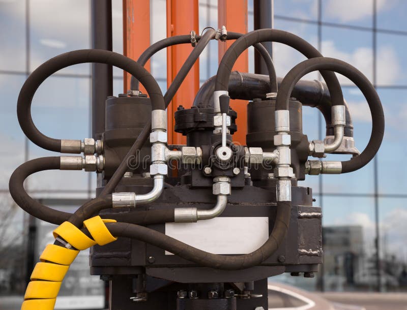 Hydraulic Tubes, Fittings and Levers on Control Panel Stock Image ...