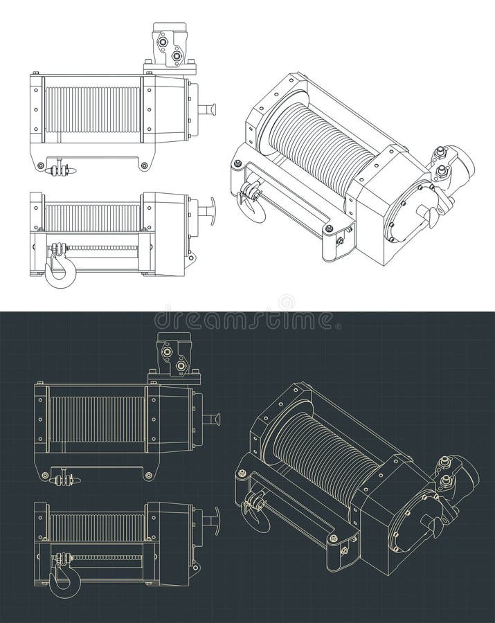 Hydraulic winch blueprints stock vector. Illustration of gear - 373187856
