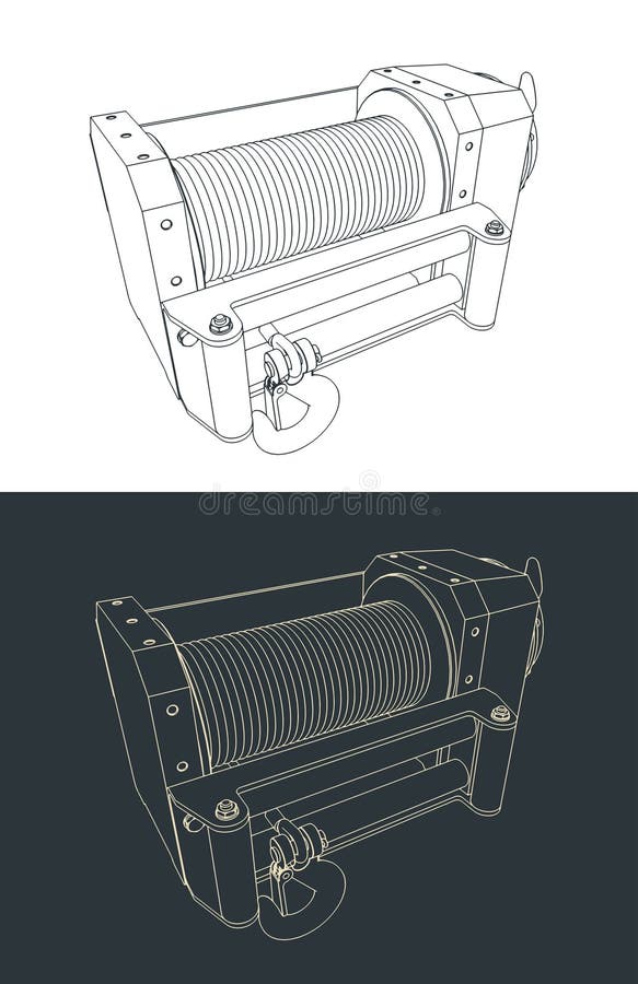 Hydraulic winch sketches stock vector. Illustration of industrial ...