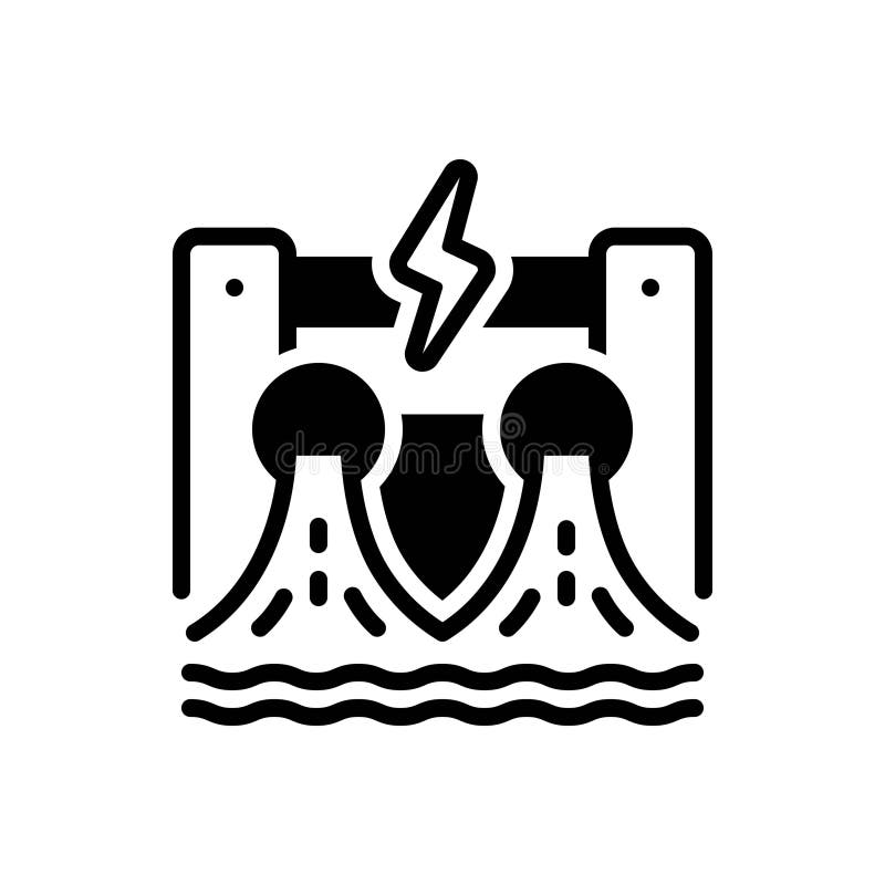 Black Solid Icon for Hydro Power, Water Power and Generate Stock ...